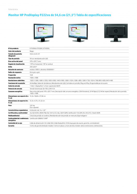 Monitor HP ProDisplay P222va 21.5" - Simple informatica